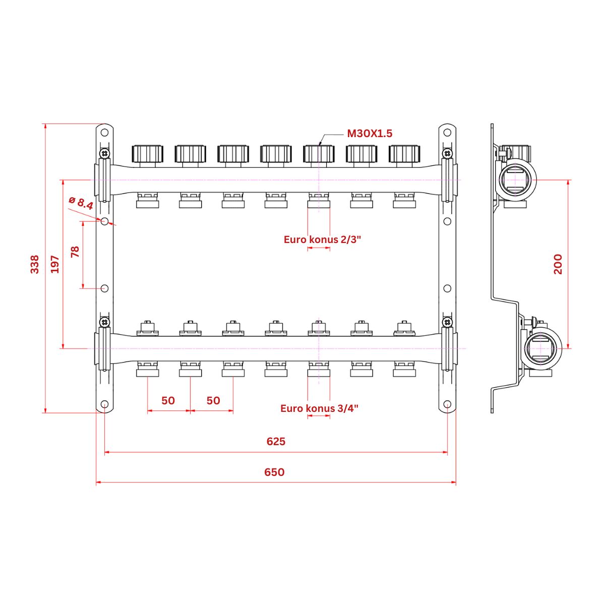 Razdjelnik s ventilom 12 krugova - inox | Exterim