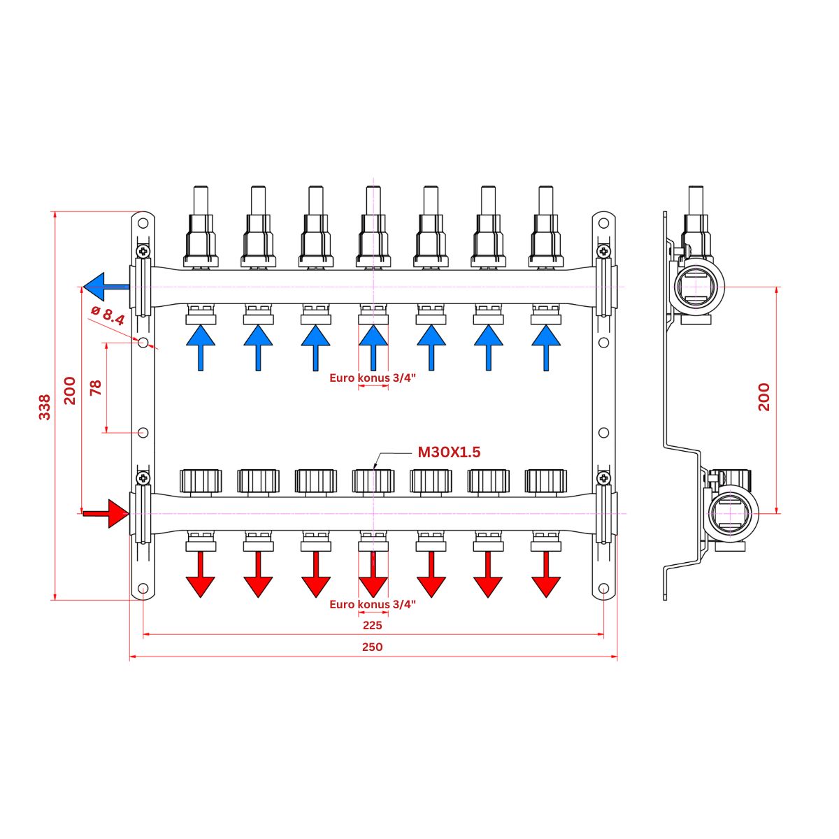 Razdjelnik s top metrom 4 krugova - inox | Exterim